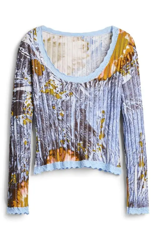 Desigual Abstract Print Rib Knit Top