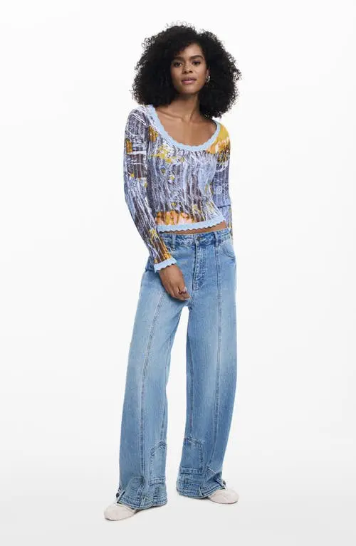 Desigual Abstract Print Rib Knit Top