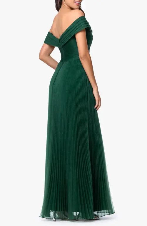 XSCAPE EVENINGS Off The Shoulder Pleated Organza Gown