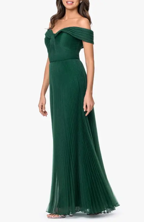 XSCAPE EVENINGS Off The Shoulder Pleated Organza Gown