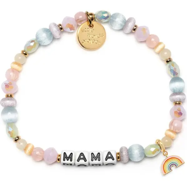 LITTLE WORDS PROJECT Mama Beaded Stretch Bracelet With Rainbow Charm - White