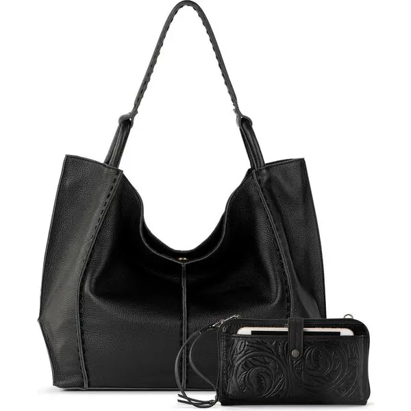 THE SAK Los Feliz Large Tote Leather Bag & Iris Smartphone Bundle - Black