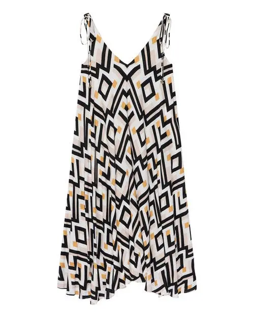Mint Velvet Monaco Geo Print Maxi Dress With V-neckline And Tie Shoulders