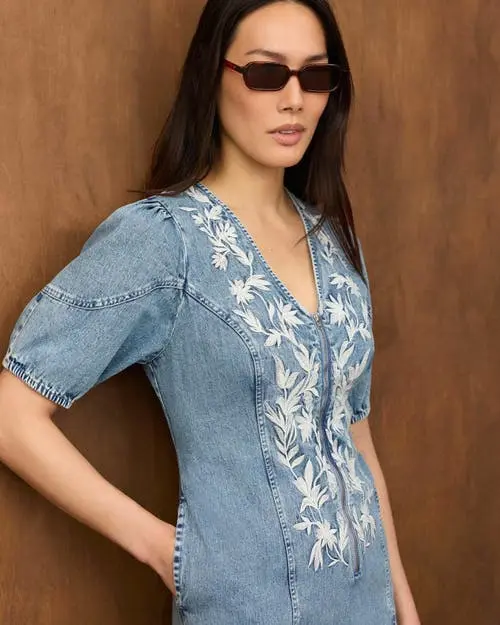 Mint Velvet Embroidered Denim Mini Dress