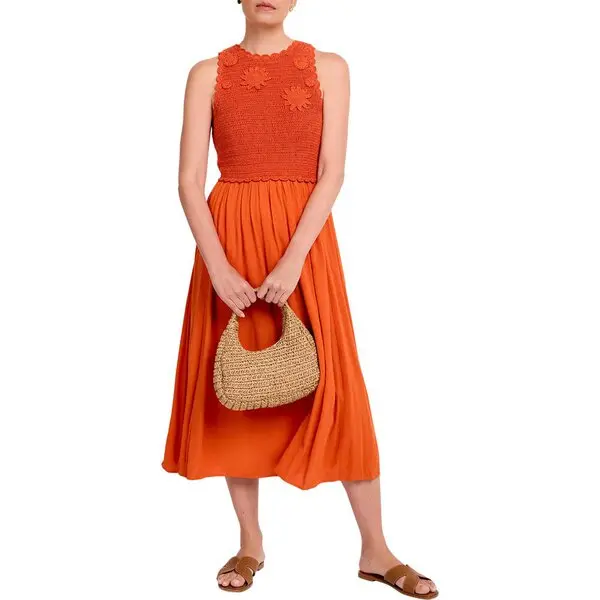 Mint Velvet Crochet Bodice Midi Dress