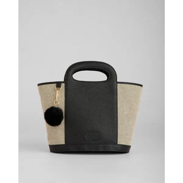 POM POM LONDON Berwick Canvas & Leather Bag - Black