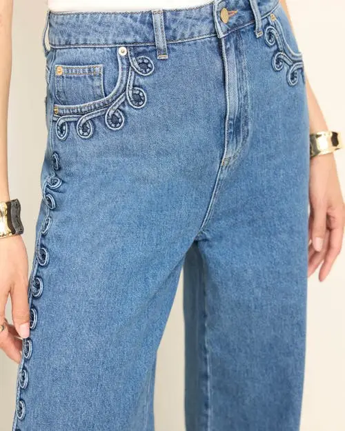 Mint Velvet Swirl Detail Wide Leg Jeans