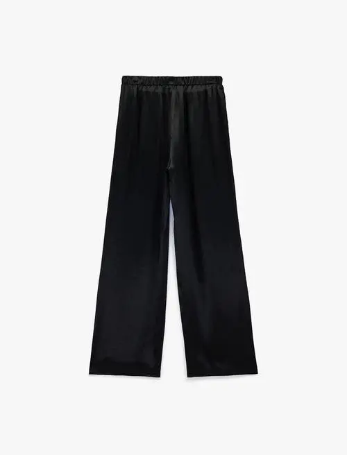 KOTON Wide Leg Satin Trousers With Elastic Waist