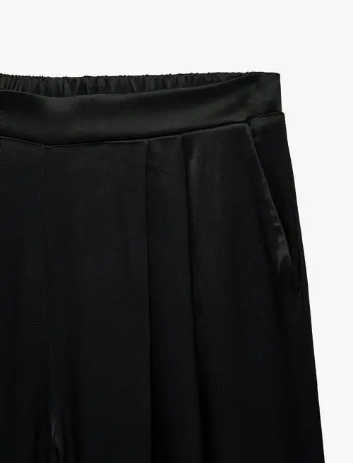 KOTON Wide Leg Satin Trousers With Elastic Waist