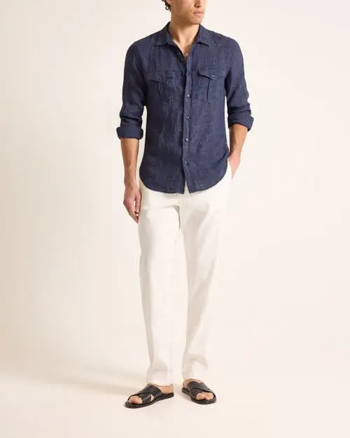 Orlebar Brown Colburn Lino Tailored Fit Linen Shirt With Chest Pockets - Night Iris