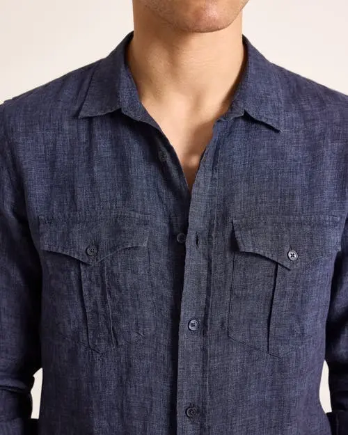 Orlebar Brown Colburn Lino Tailored Fit Linen Shirt With Chest Pockets