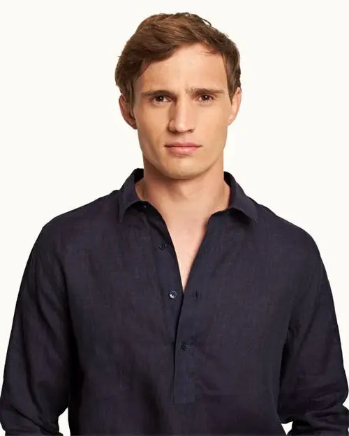 Orlebar Brown Percy Linen Classic Collar Overhead Linen Shirt