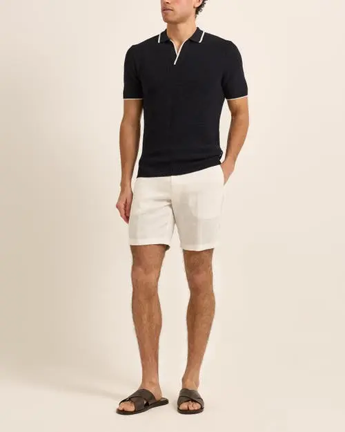 Orlebar Brown Horton Merino Stripe Tailored Fit Resort Collar Polo Shirt - Navy