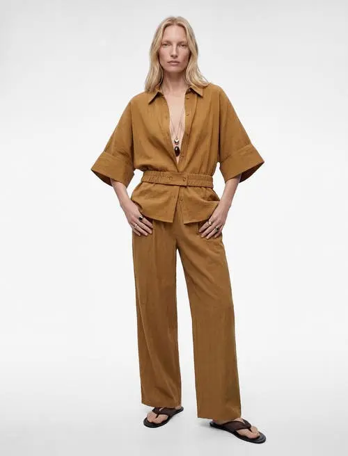 Koton Pleated Wide Leg Trousers - Khaki