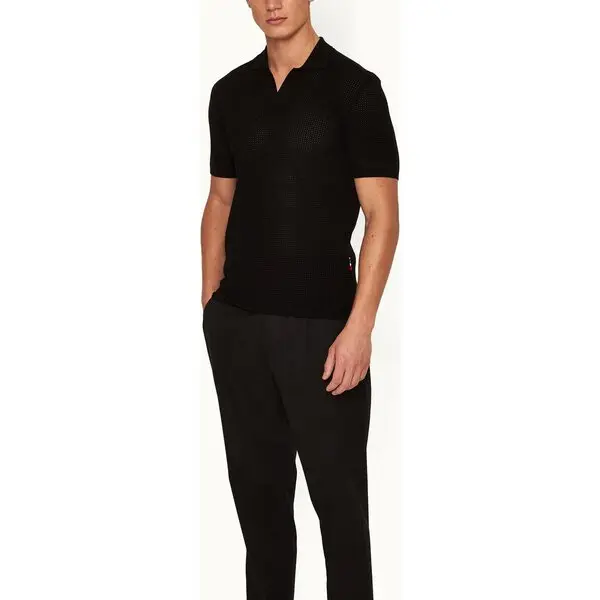 Orlebar Brown Roddy Tailored Fit Open Mesh Stitch Polo Shirt - Black
