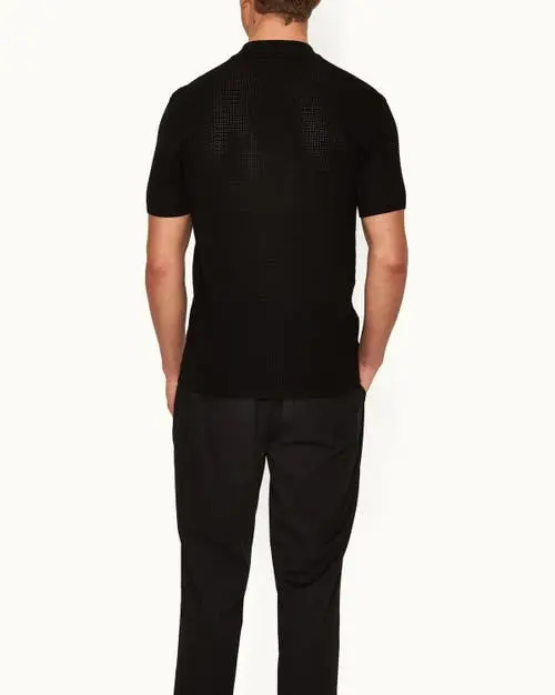 Orlebar Brown Roddy Tailored Fit Open Mesh Stitch Polo Shirt - Black