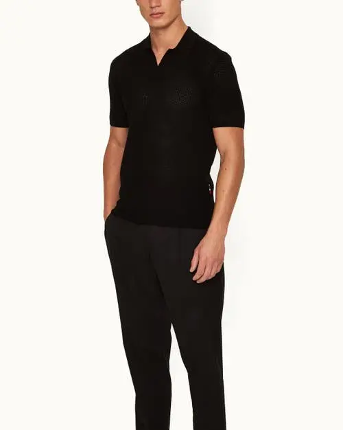 Orlebar Brown Roddy Tailored Fit Open Mesh Stitch Polo Shirt - Black