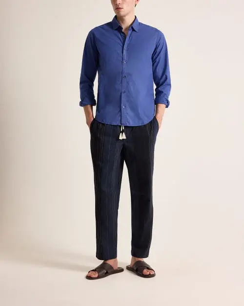 Orlebar Brown Giles Tailored Fit Garment Dye Poplin Shirt - Nightfall Blue