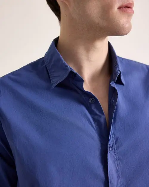 Orlebar Brown Giles Tailored Fit Garment Dye Poplin Shirt - Nightfall Blue