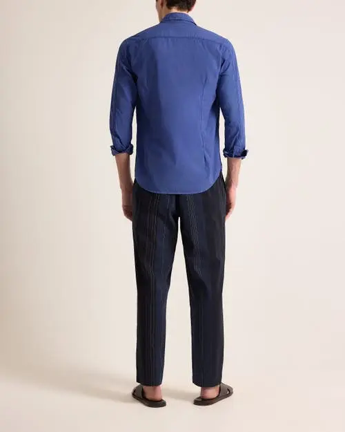 Orlebar Brown Giles Tailored Fit Garment Dye Poplin Shirt - Nightfall Blue