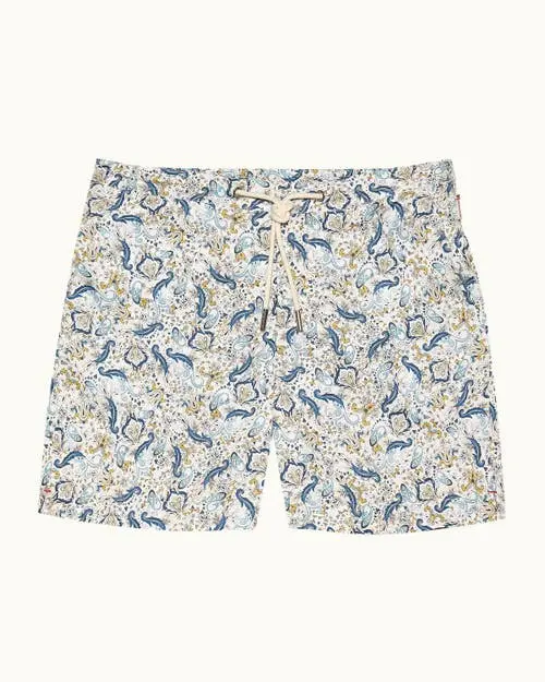 Orlebar Brown Bulldog Drawcord Mid-length Classic Fit Drawcord Swim Shorts With Fairground Print - Multi/blue