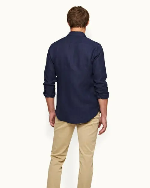 Orlebar Brown Giles Linen Cutaway Collar Tailored Fit Linen Shirt