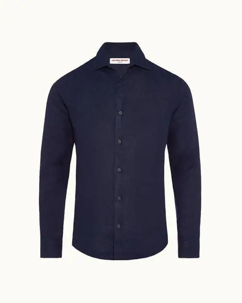 Orlebar Brown Giles Linen Cutaway Collar Tailored Fit Linen Shirt
