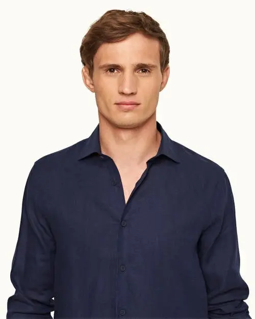 Orlebar Brown Giles Linen Cutaway Collar Tailored Fit Linen Shirt
