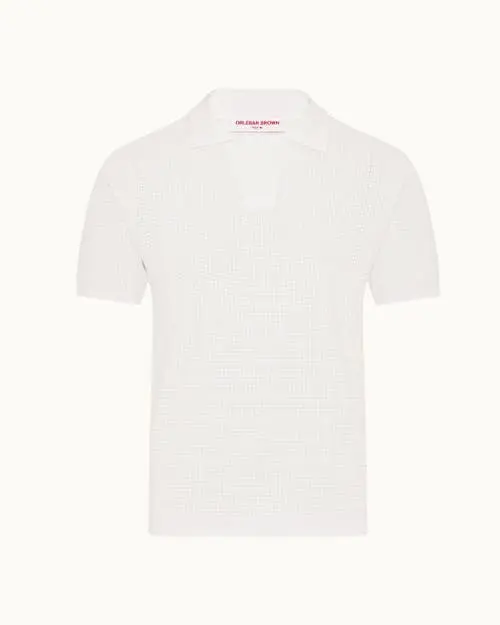 Orlebar Brown Roddy Tailored Fit Open Mesh Stitch Polo Shirt - White