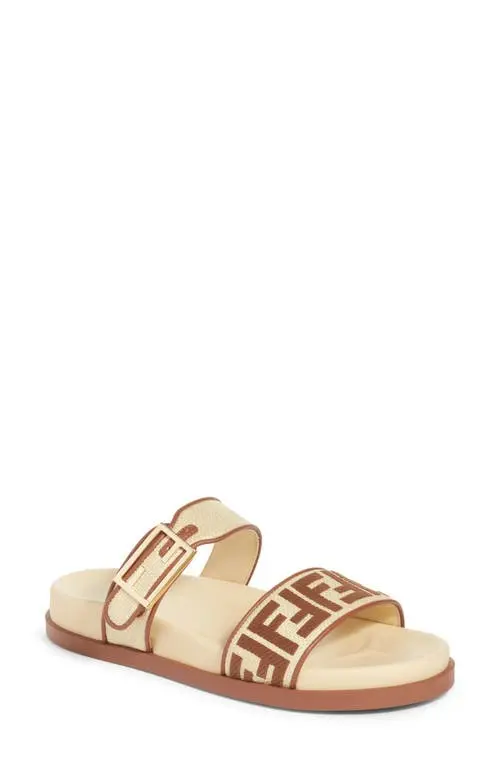 Fendi Ff Buckle Slide Sandals - Brown