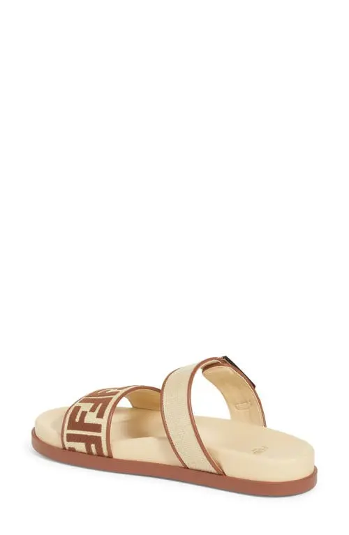 Fendi Ff Buckle Slide Sandals - Brown