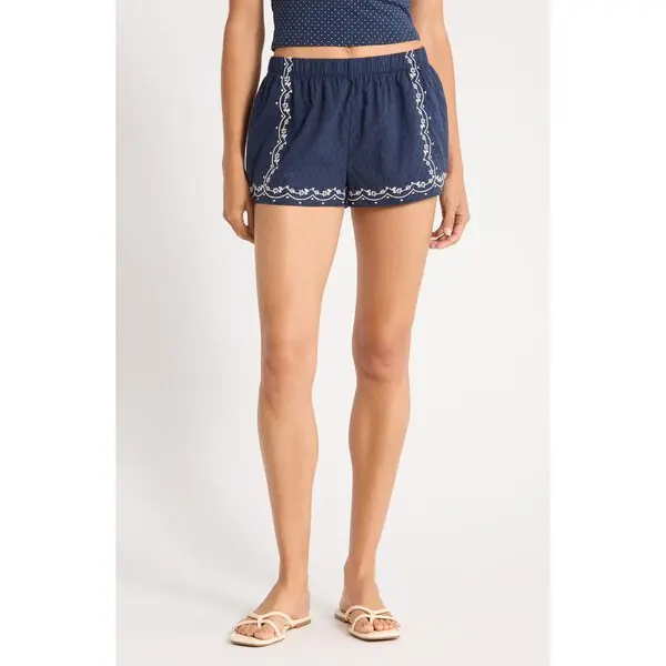 FLORENCE BY MILLS Embroidered Cotton Shorts - Navy