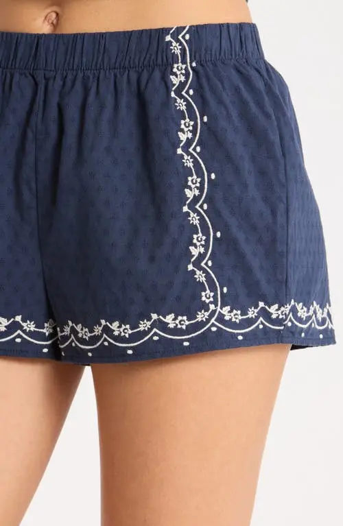 FLORENCE BY MILLS Embroidered Cotton Shorts - Navy