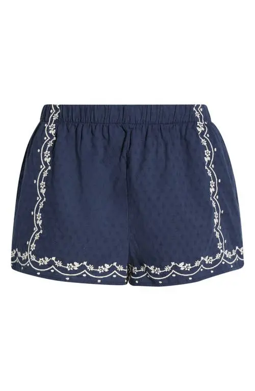 FLORENCE BY MILLS Embroidered Cotton Shorts - Navy