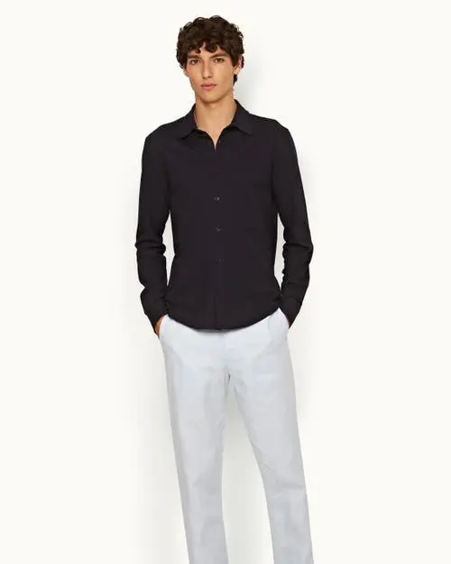 Orlebar Brown Giles Pique Classic Collar Cotton Pique Shirt - Night Iris