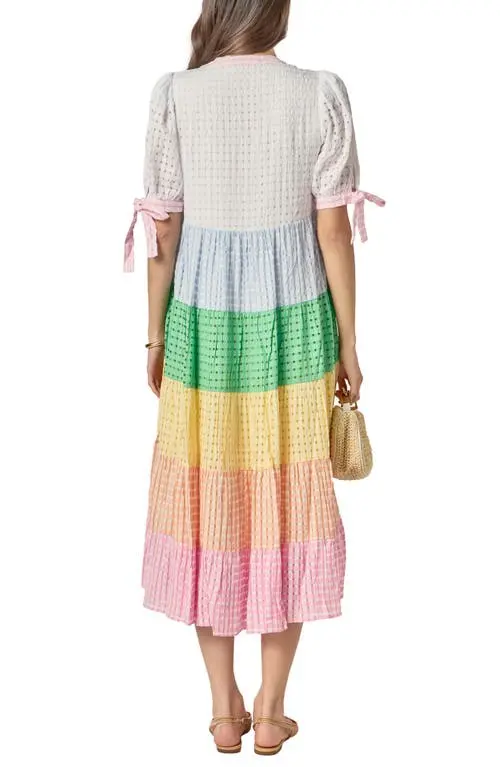English Factory Striped Midi Dress With Puff Sleeves