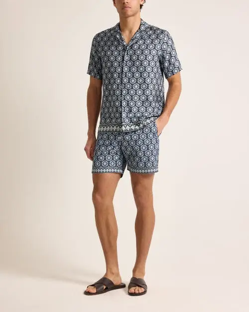 Orlebar Brown Maitan Silk Relaxed Fit Silk Passetto Shirt - Night Iris