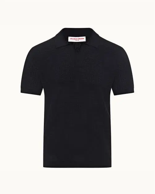 Orlebar Brown Roddy Tailored Fit Open Mesh Stitch Polo Shirt - Night Iris