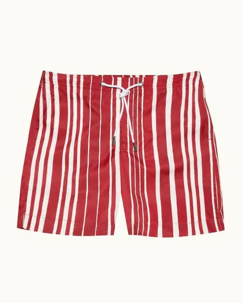 Orlebar Brown Bulldog Drawcord Mid-length Classic Fit Drawcord Sun Stripe Swim Shorts - Vermillion