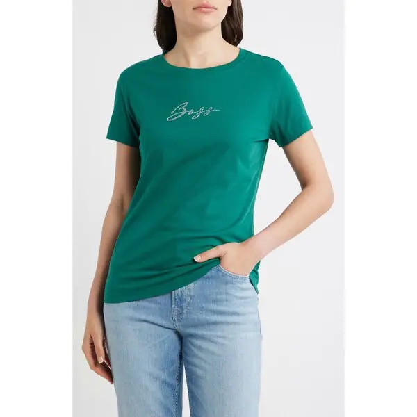 Hugo Boss Esogo Crystal Logo Cotton Top - Amazonite