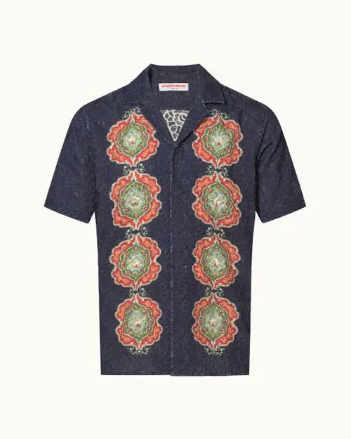 Orlebar Brown Maitan Broderie Relaxed Fit Broderie Anglaise Shirt - Night Iris