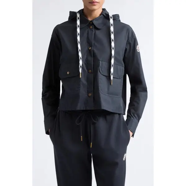 Moncler Cropped Hooded Shirt Jacket - Blue