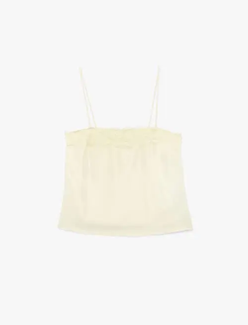 KOTON Spaghetti Strap Lace Trim Satin Top