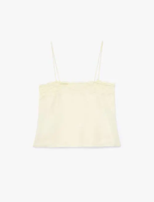 KOTON Spaghetti Strap Lace Trim Satin Top