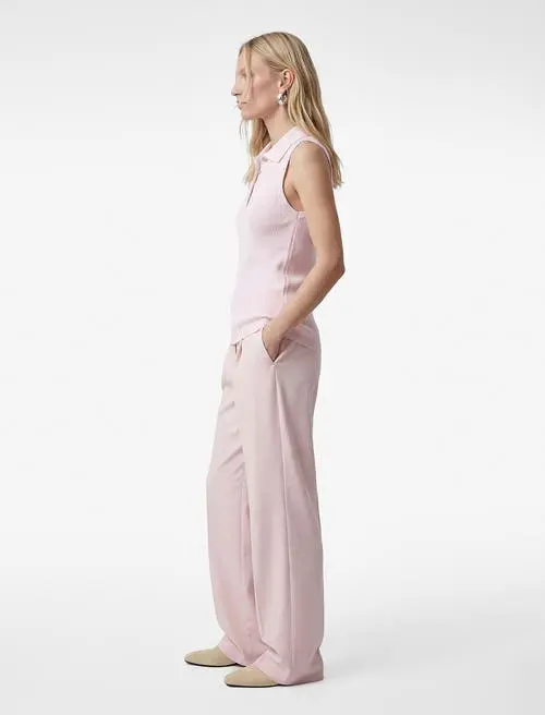 KOTON Sleeveless Ribbed Polo Knit Top - Pink