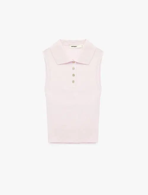 KOTON Sleeveless Ribbed Polo Knit Top