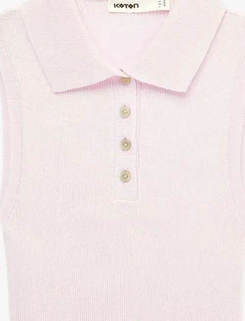 KOTON Sleeveless Ribbed Polo Knit Top