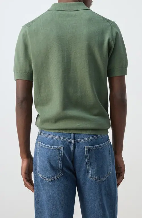 Mango Solid Cotton Waffle Zip Polo Sweater - Green