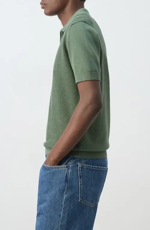 Mango Solid Cotton Waffle Zip Polo Sweater - Green