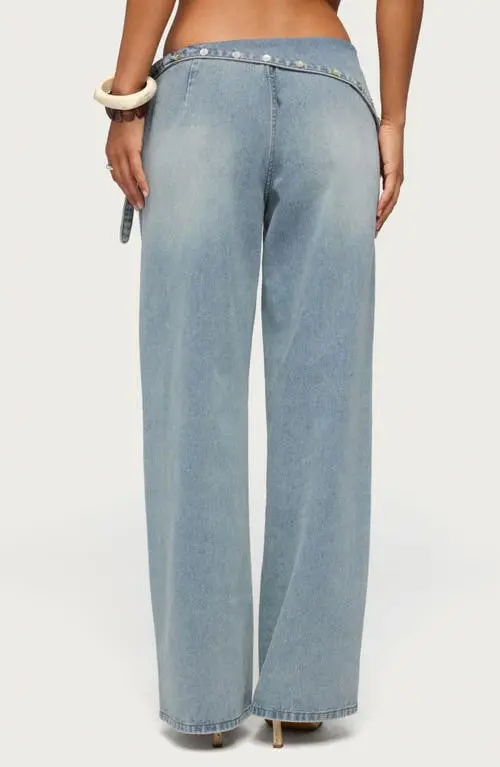 EDIKTED Stud Foldover Wide Leg Jeans